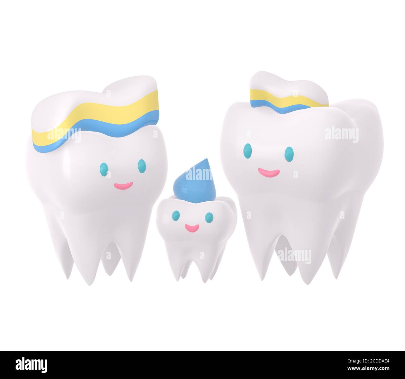 Cute happy smiling family of teeth with toothpaste hairstyle. Clear ...