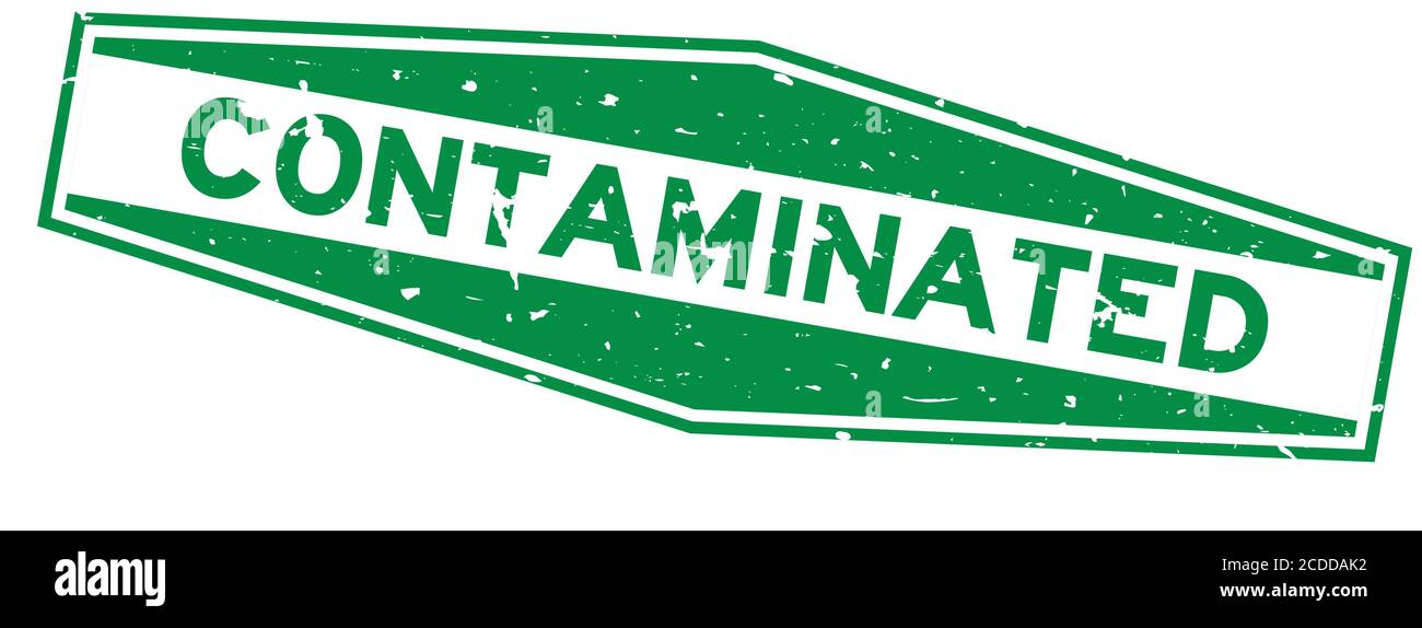 Grunge green contaminated word hexagon rubber seal stamp on white ...