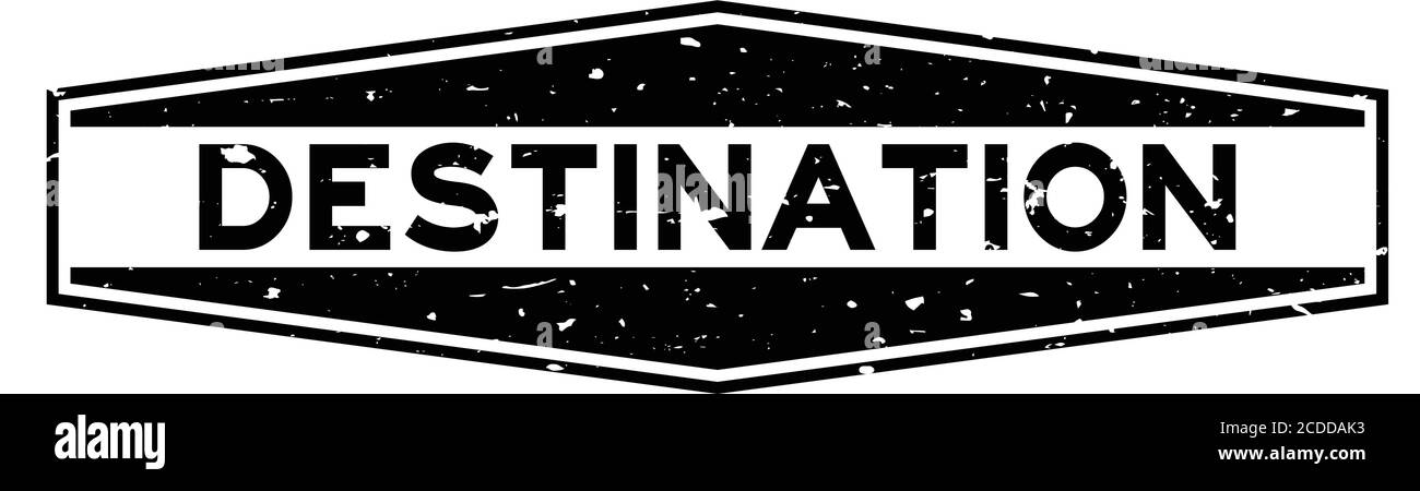 Grunge black destination word hexagon rubber seal stamp on white ...