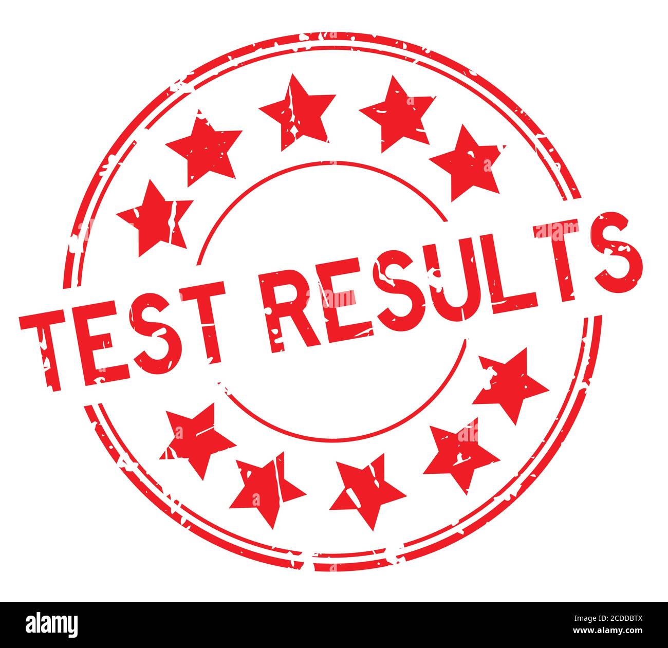 Grunge red test results word with star icon rubber seal stamp on white ...