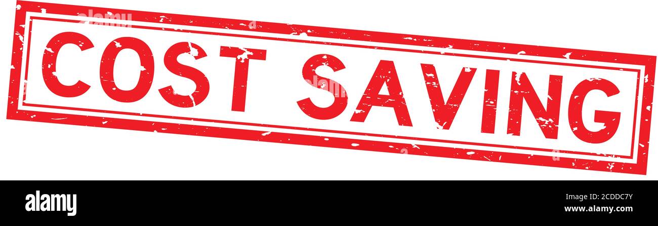 Grunge red cost saving word square rubber seal stamp on white ...