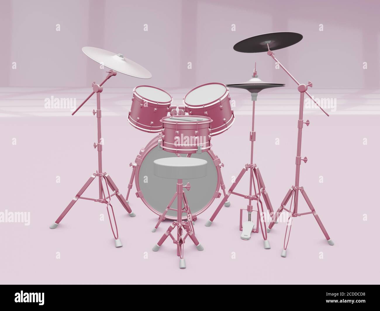 Pink acoustic drum set on a pink background. 3d illustration Stock ...