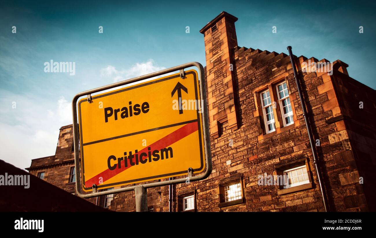 Street Sign the Direction Way to Praise versus Criticism Stock Photo ...