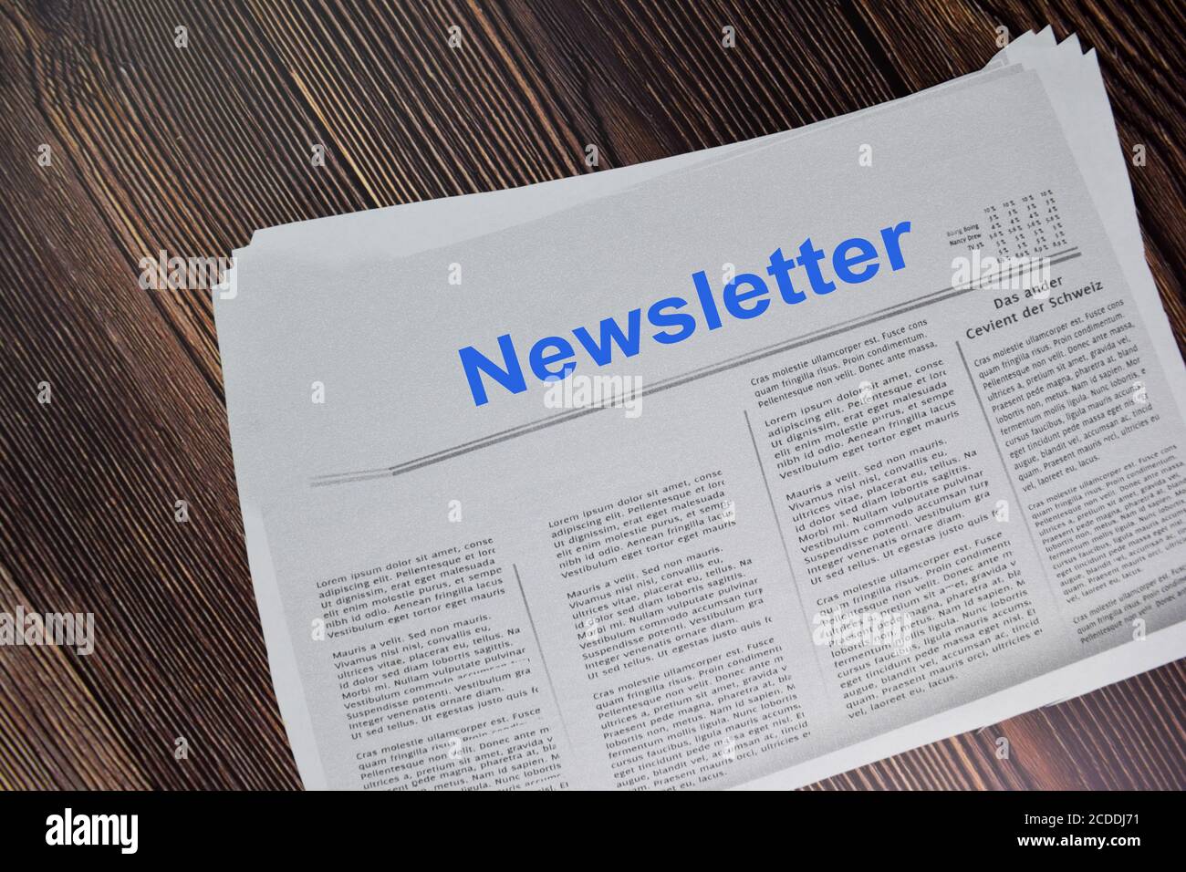 Newsletter text in headline isolated on white background. Newspaper ...
