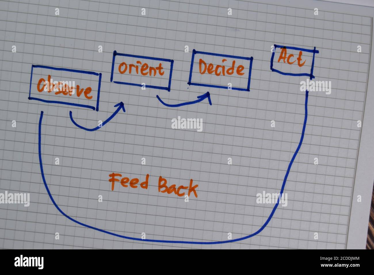 Observe, Orient, Decide, Act and Feedback write on a book isolated ...