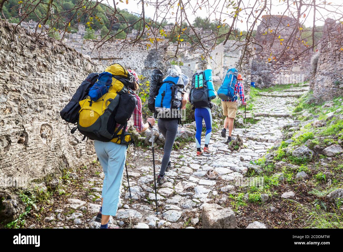 Group of backpackers hiking in mountains outdoor active lifestyle ...