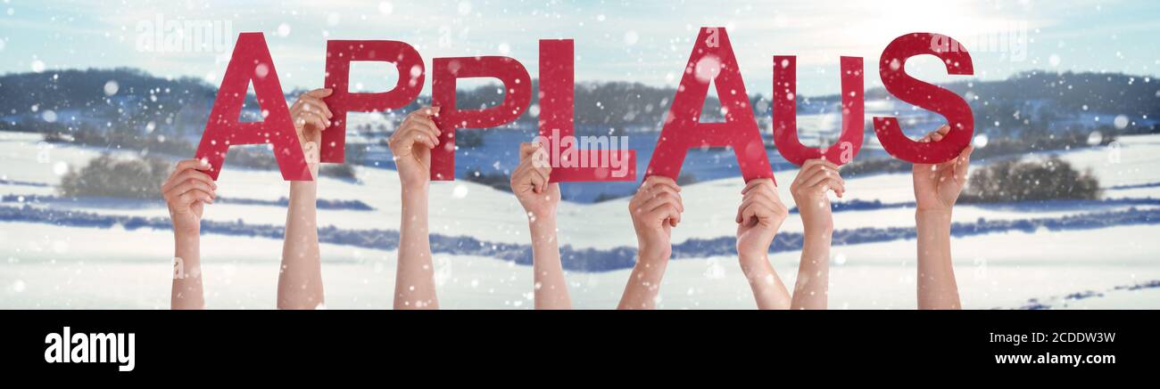 People Hands Holding Word Applaus Means Applause, Snowy Winter ...