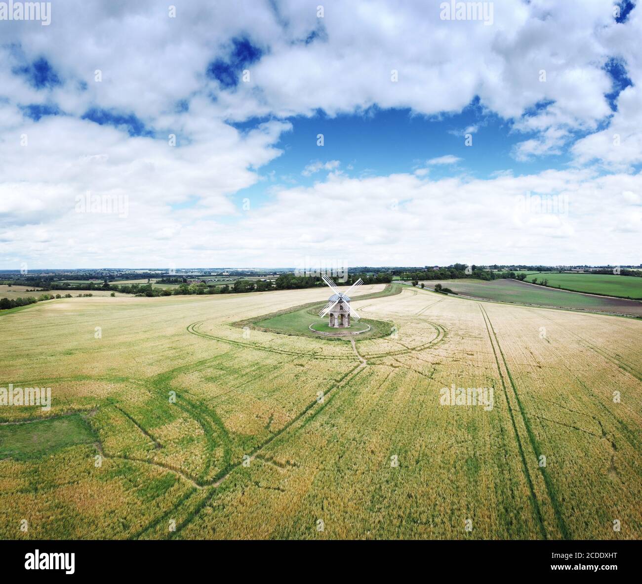 aerial view of Chesterton Windmill with a unusual stone tower windmill ...