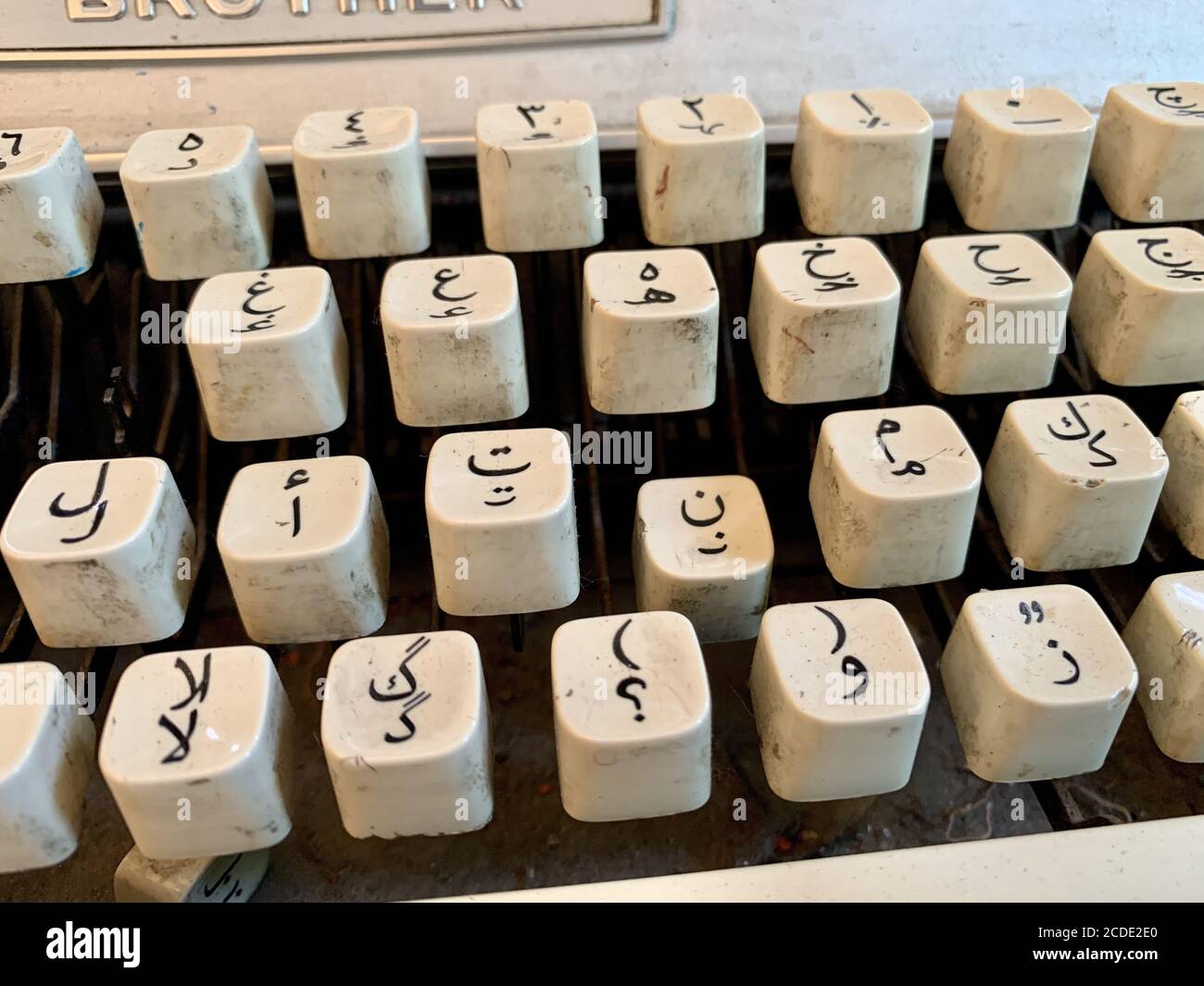 Closeup shot of a typing machine with Persian or Arabic numbers and ...