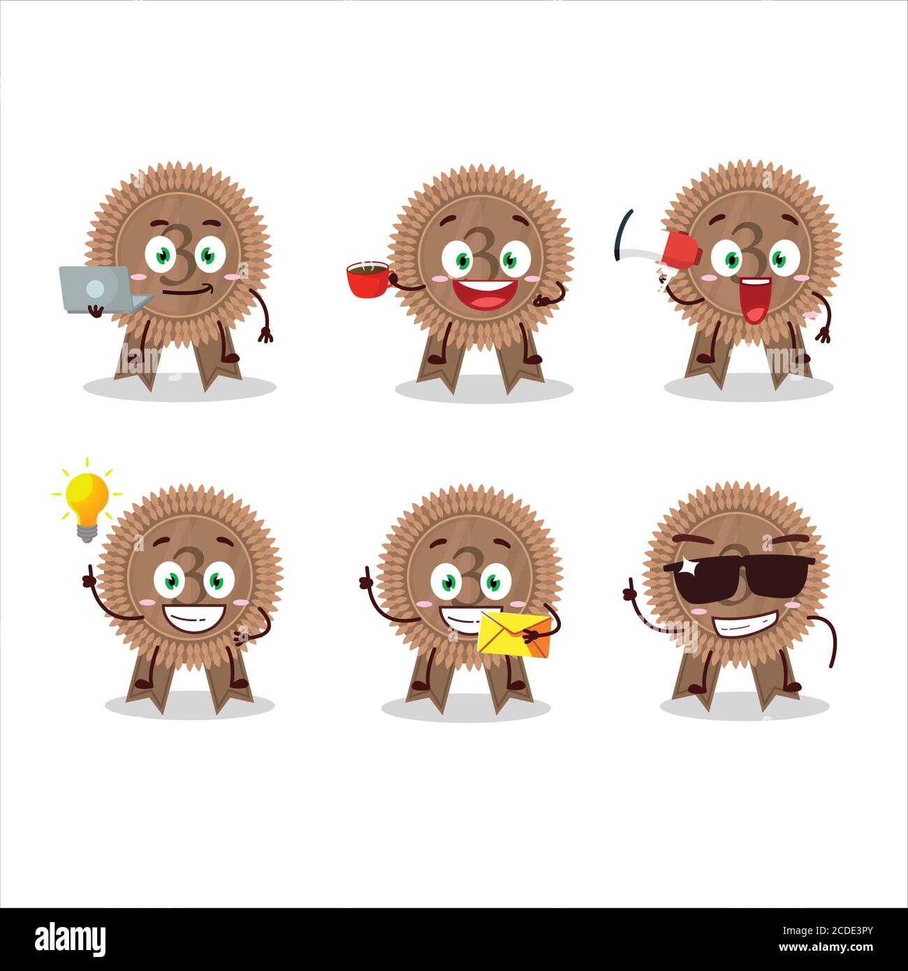 Bronze medals ribbon cartoon character with various types of business ...