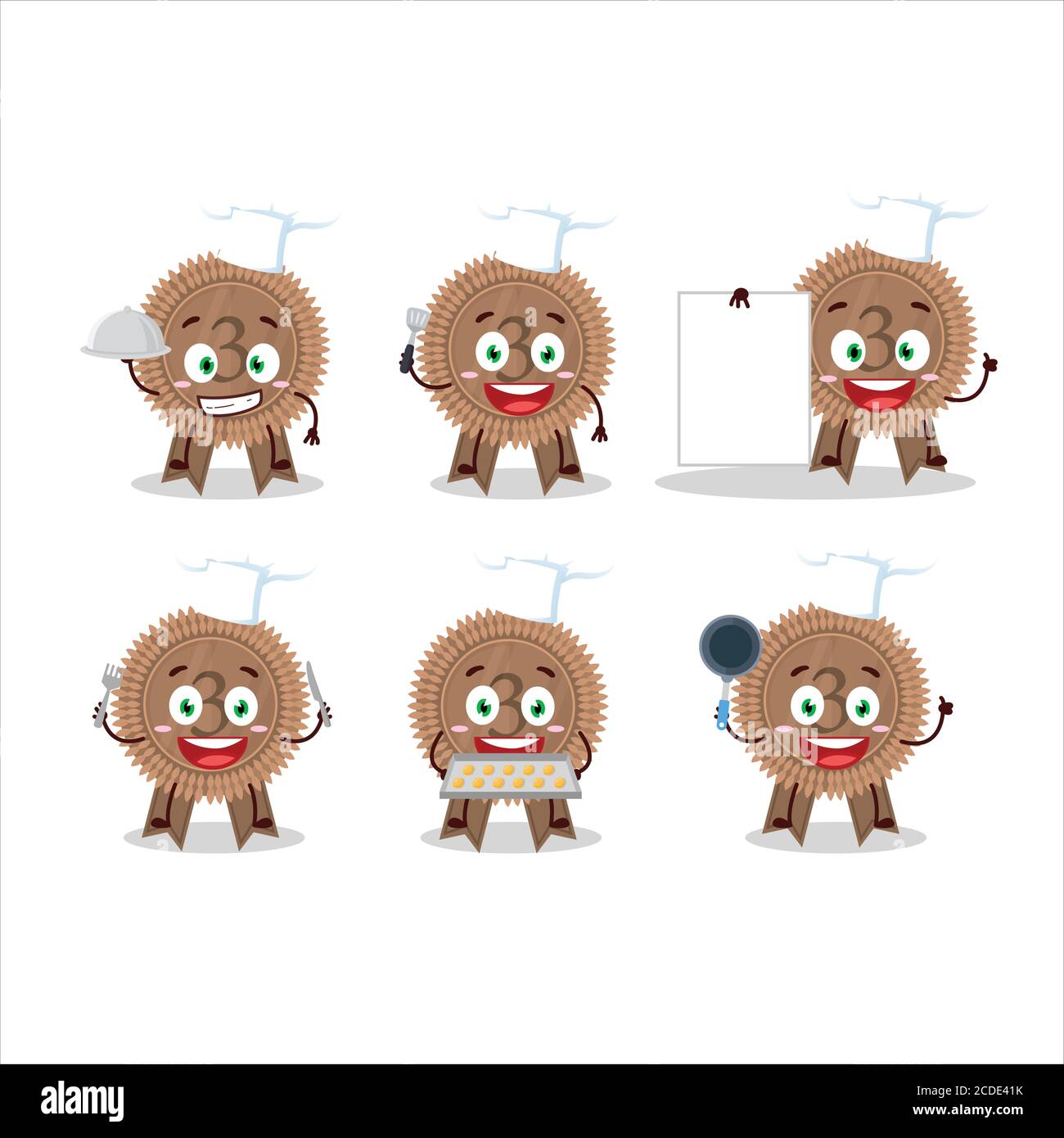 Cartoon character of bronze medals ribbon with various chef emoticons ...