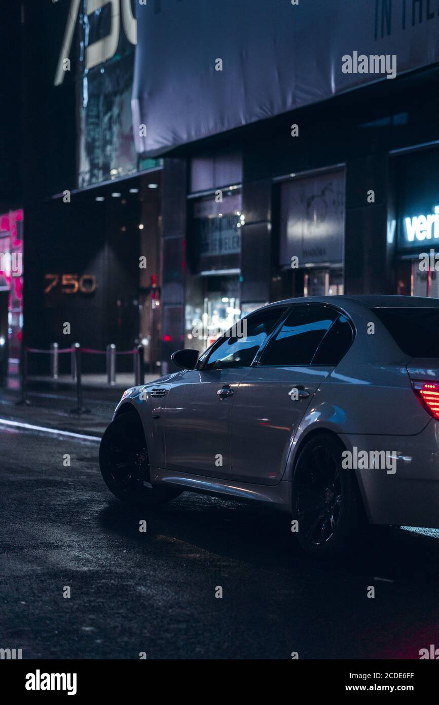 NEW YORK, UNITED STATES - Feb 25, 2020: A photo of BMW M5 from rear 3/4 ...