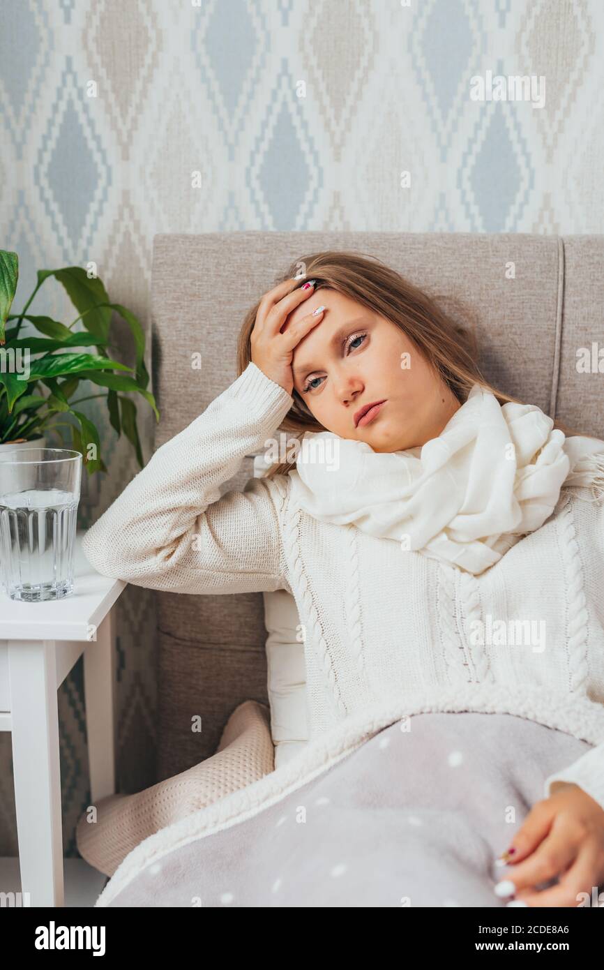 Sad girl in red scarf hi-res stock photography and images - Alamy