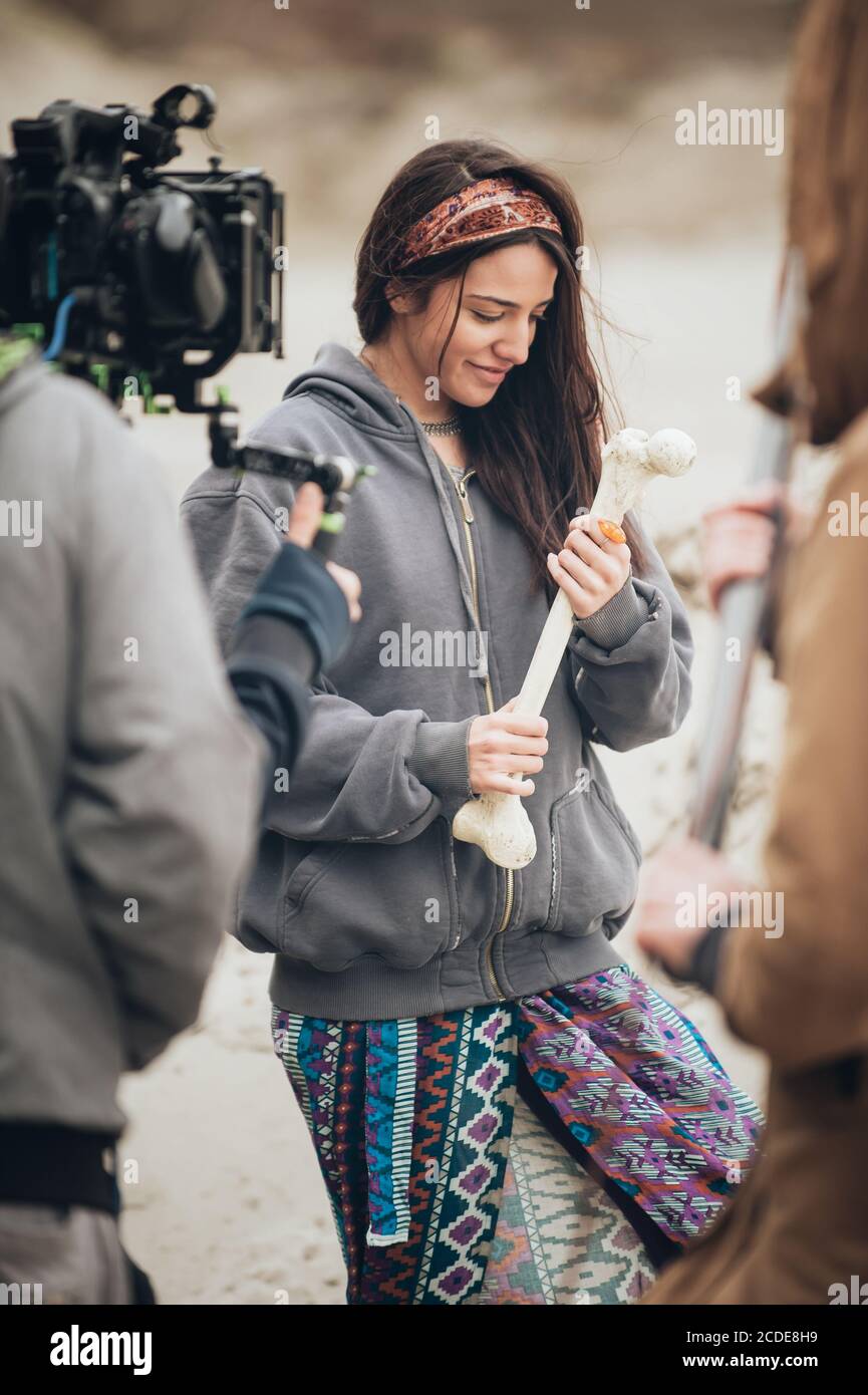 Behind the scene. Actress in front of the camera on the film set ...