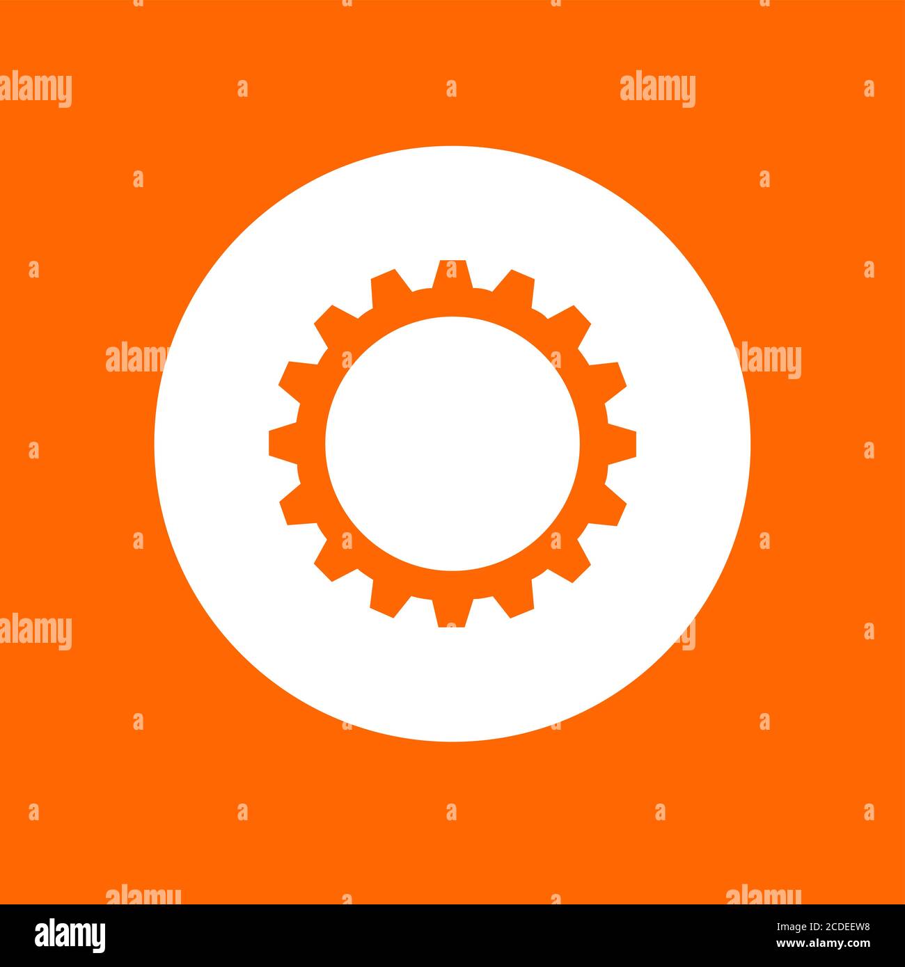 Single gear sign. In white circle on a orange background Stock Vector ...