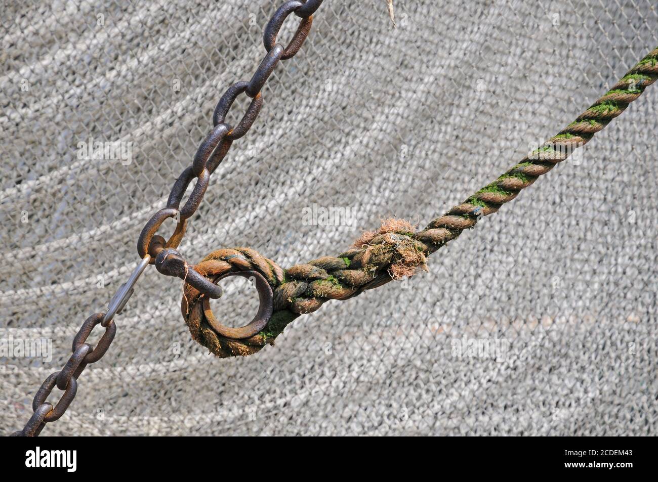 Chain, rope and net on a fishing boat Stock Photo - Alamy