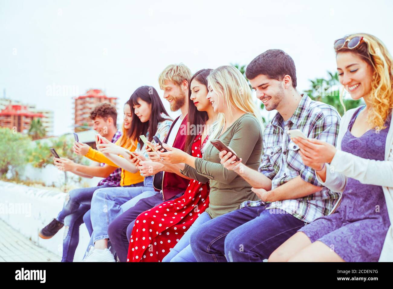 Teenager watching videos and social on smartphones - Addiction to new ...