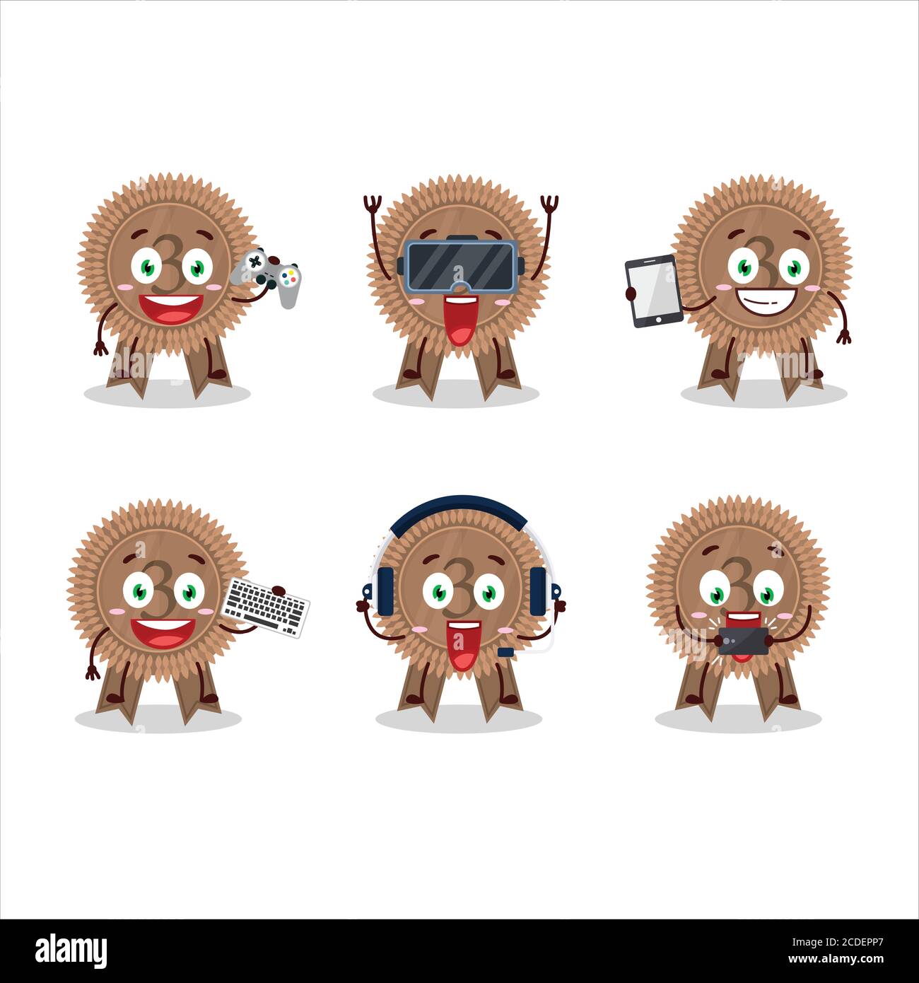 Bronze medals ribbon cartoon character are playing games with various ...