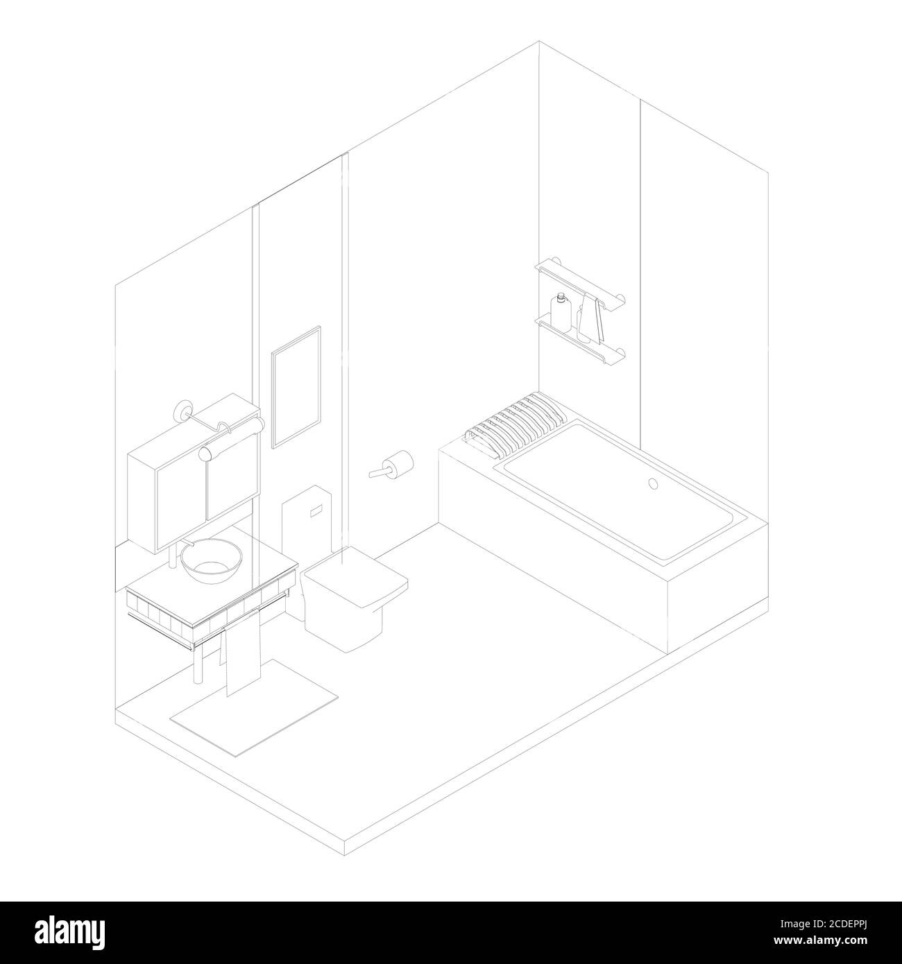 Contour of a bathroom interior from black lines on a white background ...
