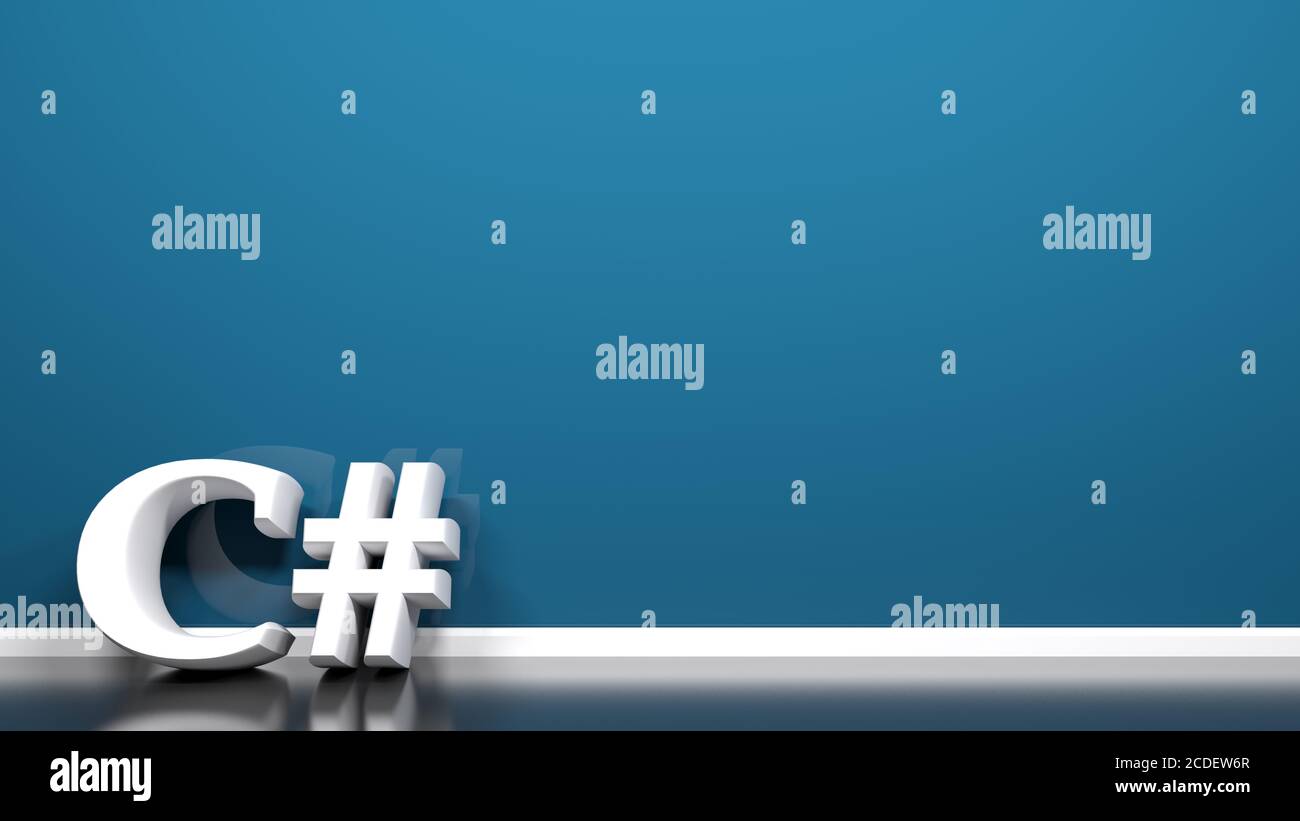 C# white write at blue wall background - 3D rendering illustration ...