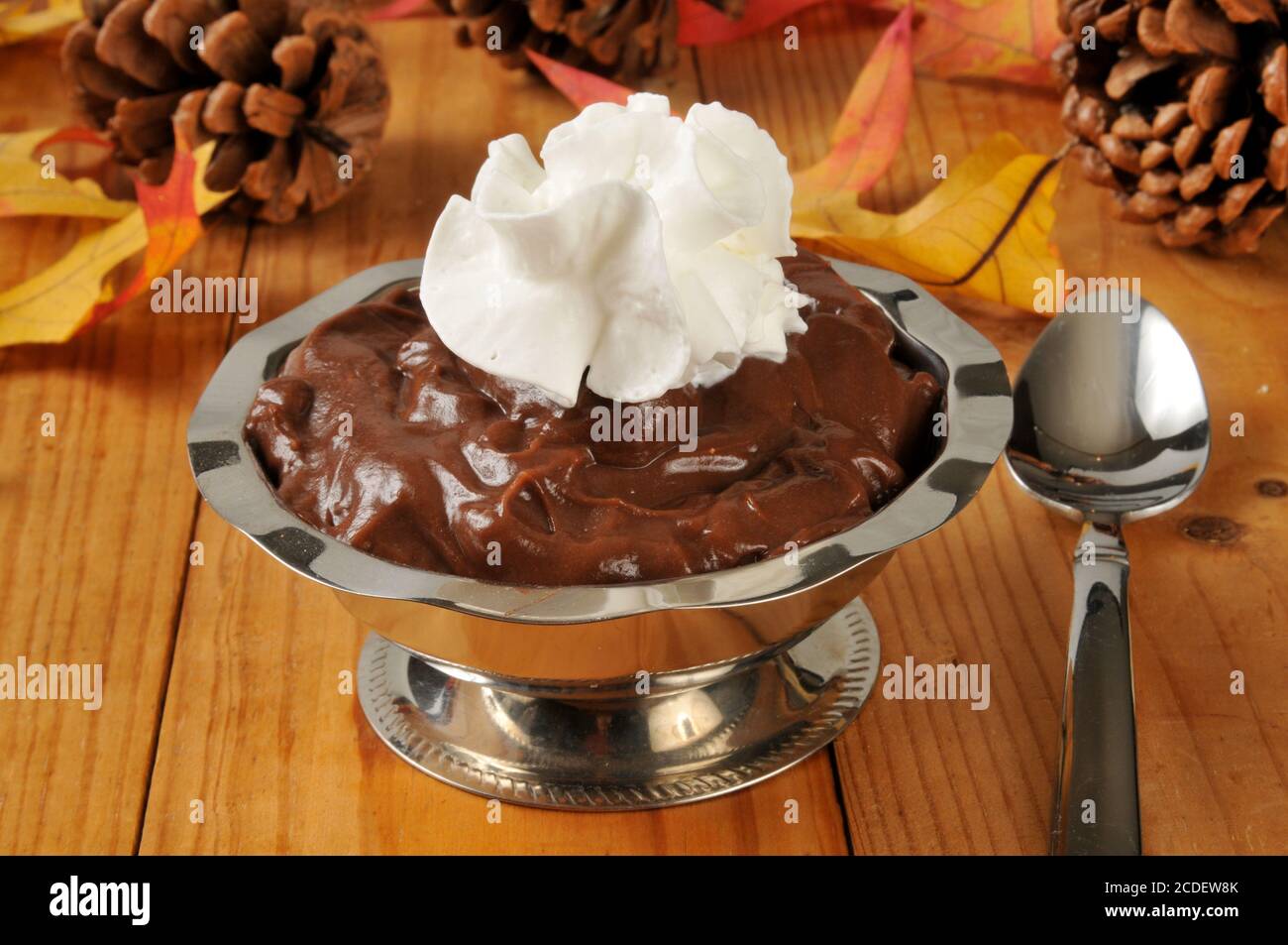 Rich chocolate pudding in a silver dessert dish Stock Photo - Alamy