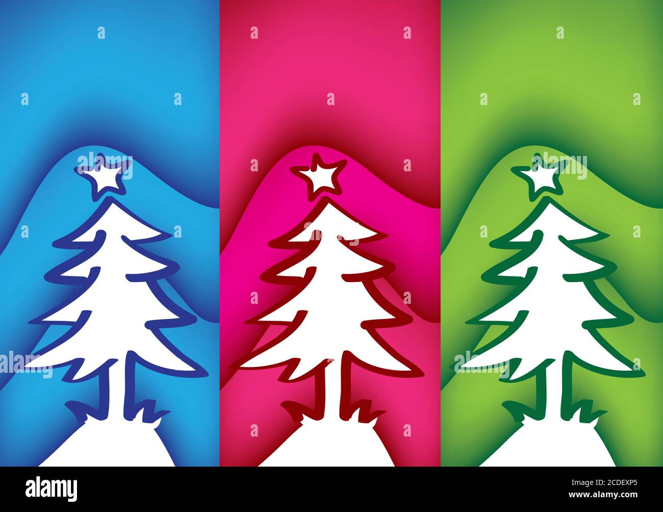 Three vector christmas trees with three different color background ...