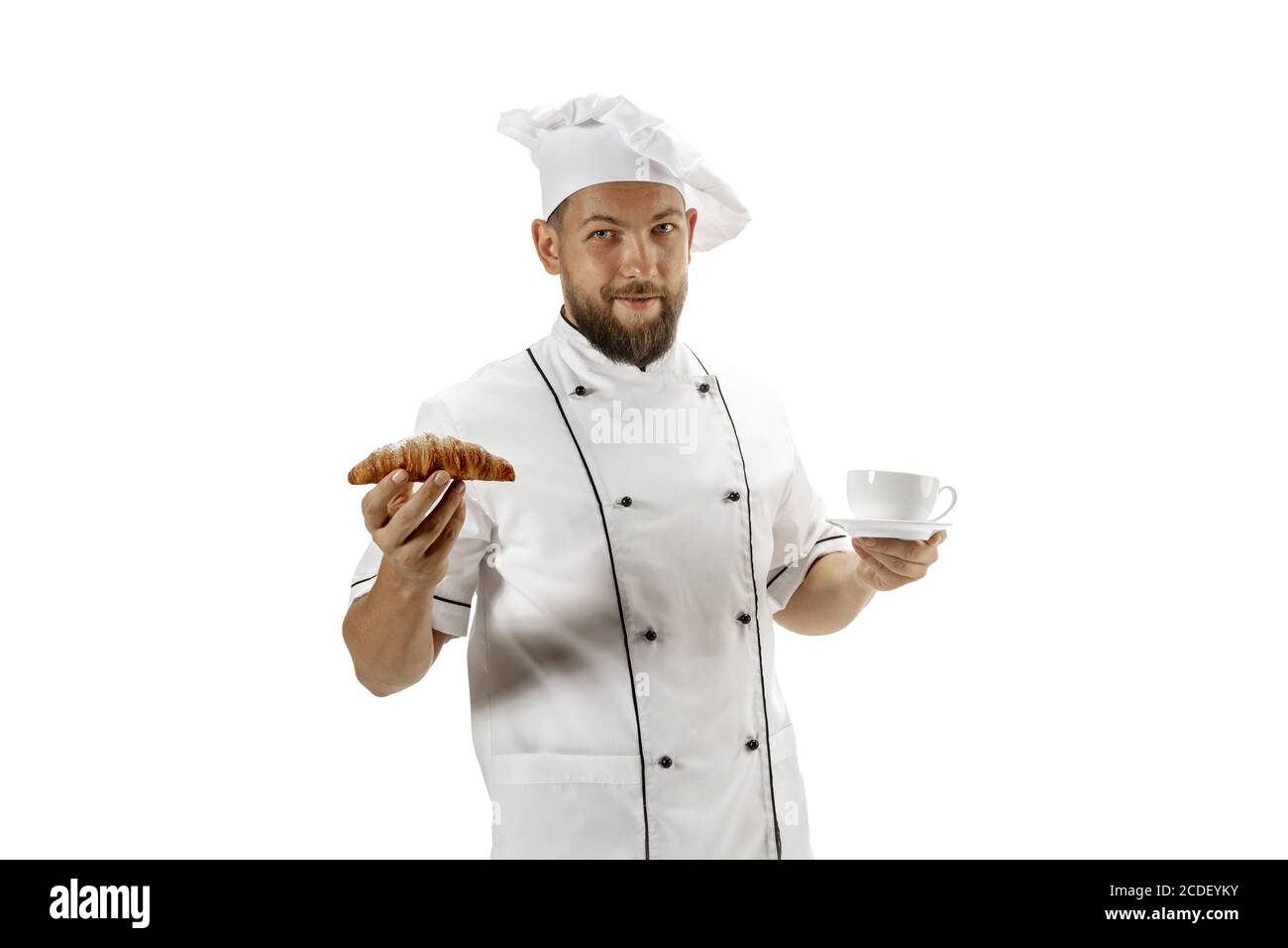 Cooker, chef, baker in uniform isolated on white studio background with ...