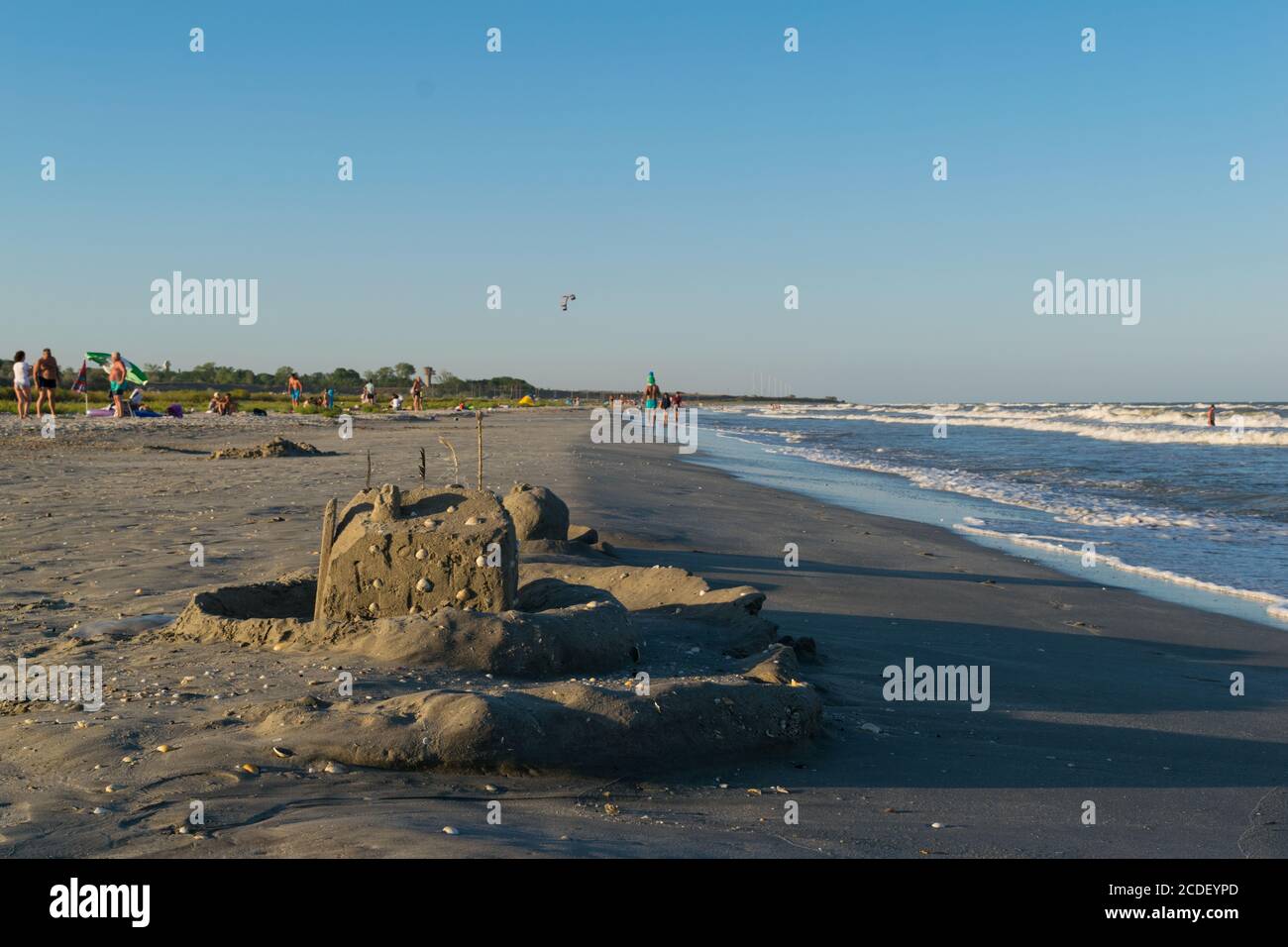 Corbu, Constanta, Romania - August 14, 2019: A sandcastle build by kids ...