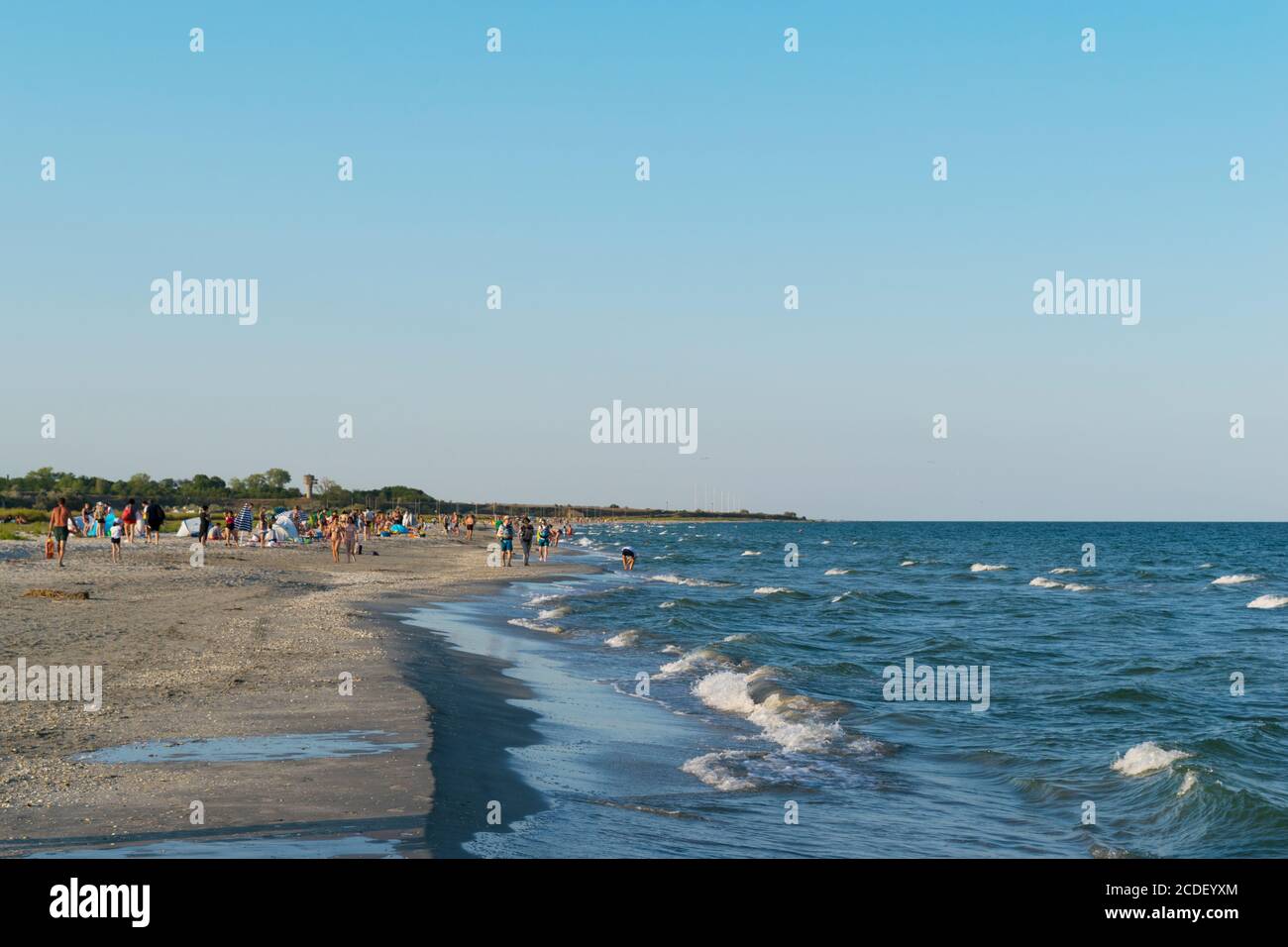 Corbu, Constanta, Romania - August 18, 2019: The beach in Corbu with ...