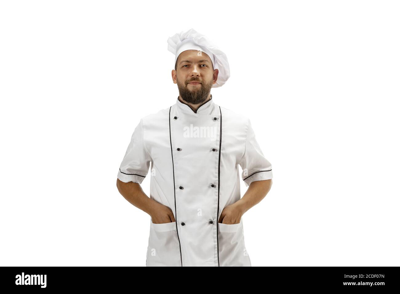 Cooker, chef, baker in uniform isolated on white studio background ...