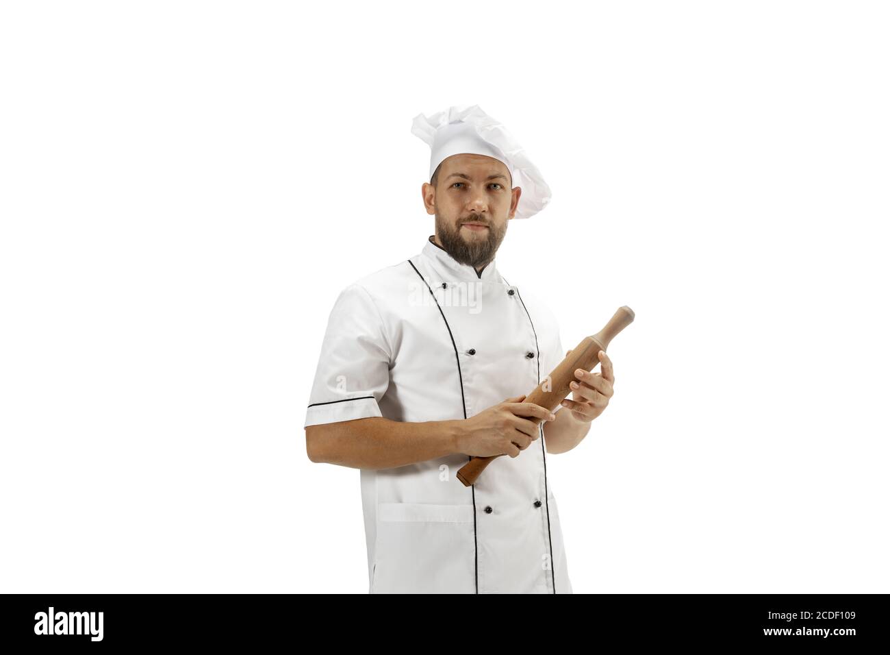 Cooker, chef, baker in uniform isolated on white studio background ...