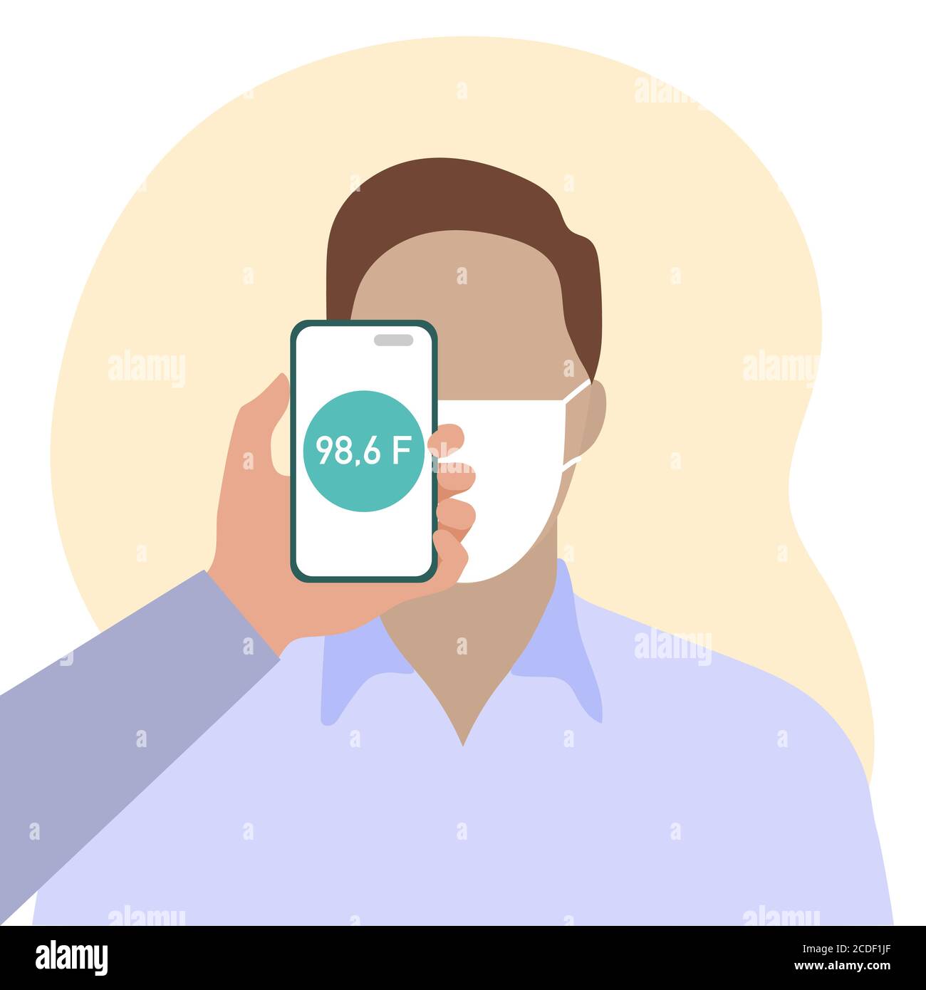 Vector illustration Phone placed on forehead of person remotely ...