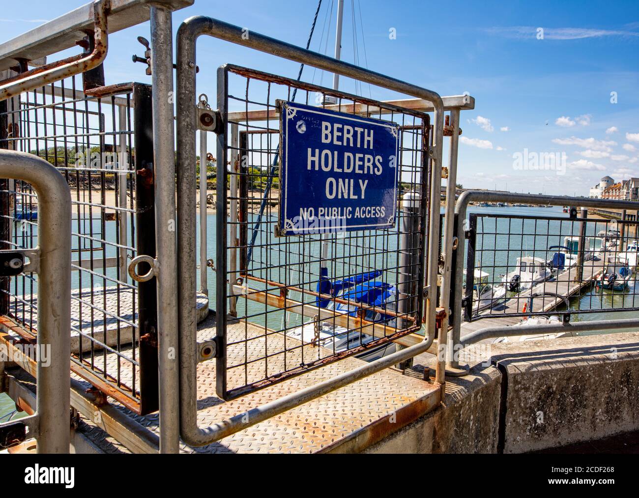 Harbour on River Arun, Littlehampton, West Sussex, UK; sign indicating ...