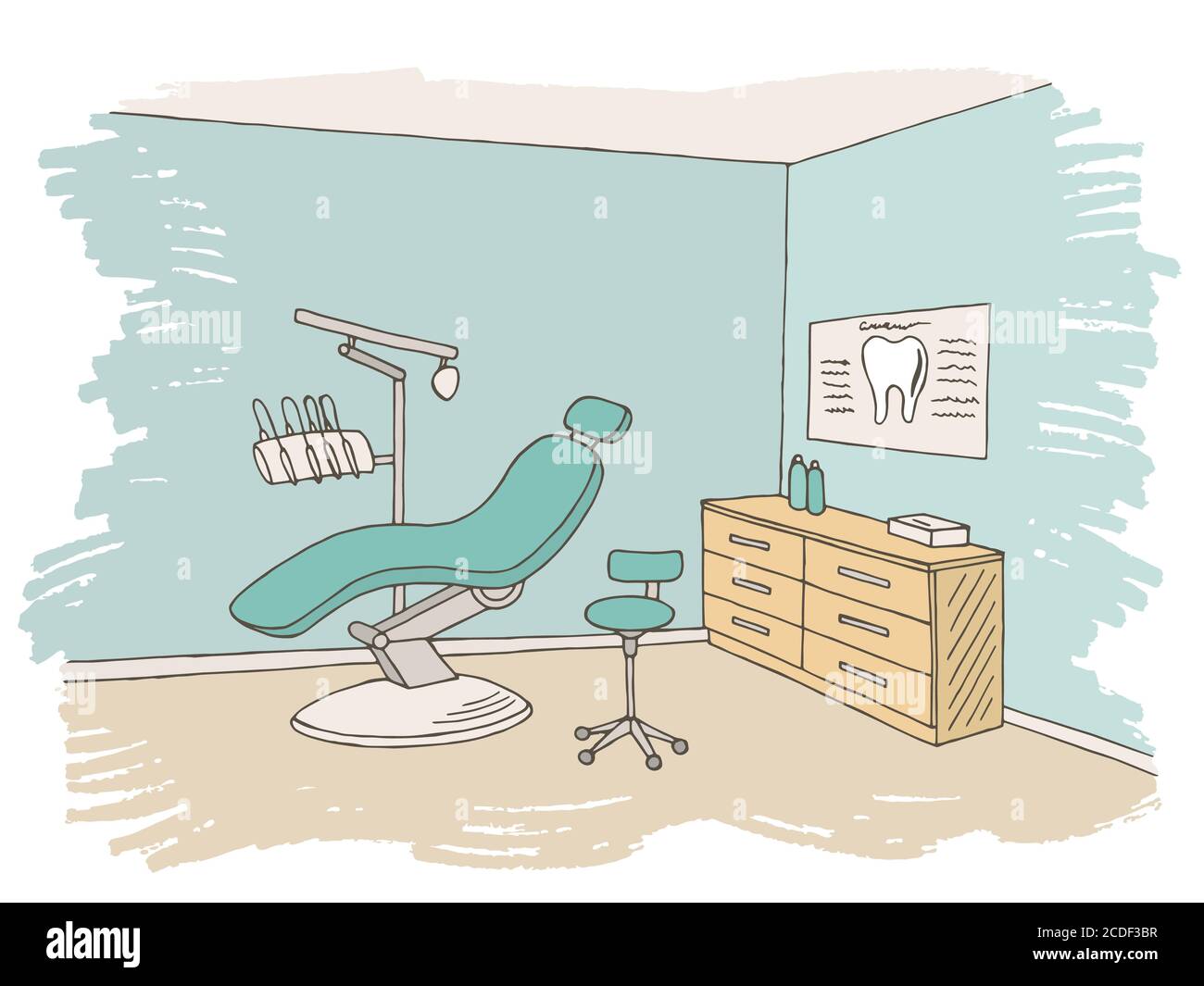 Dentist office clinic graphic color sketch interior illustration vector ...
