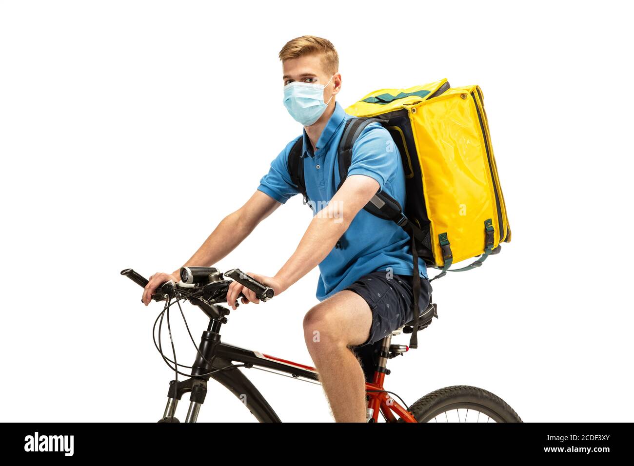 Courier on bicycle in Cut Out Stock Images & Pictures - Alamy