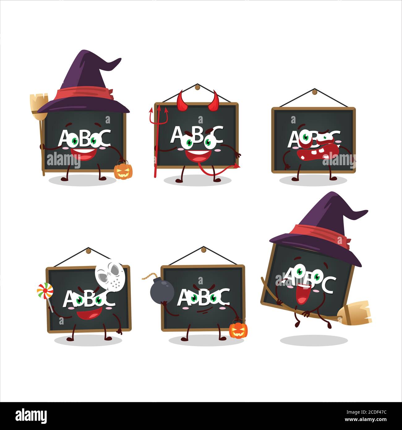 Halloween expression emoticons with cartoon character of alphabet board ...