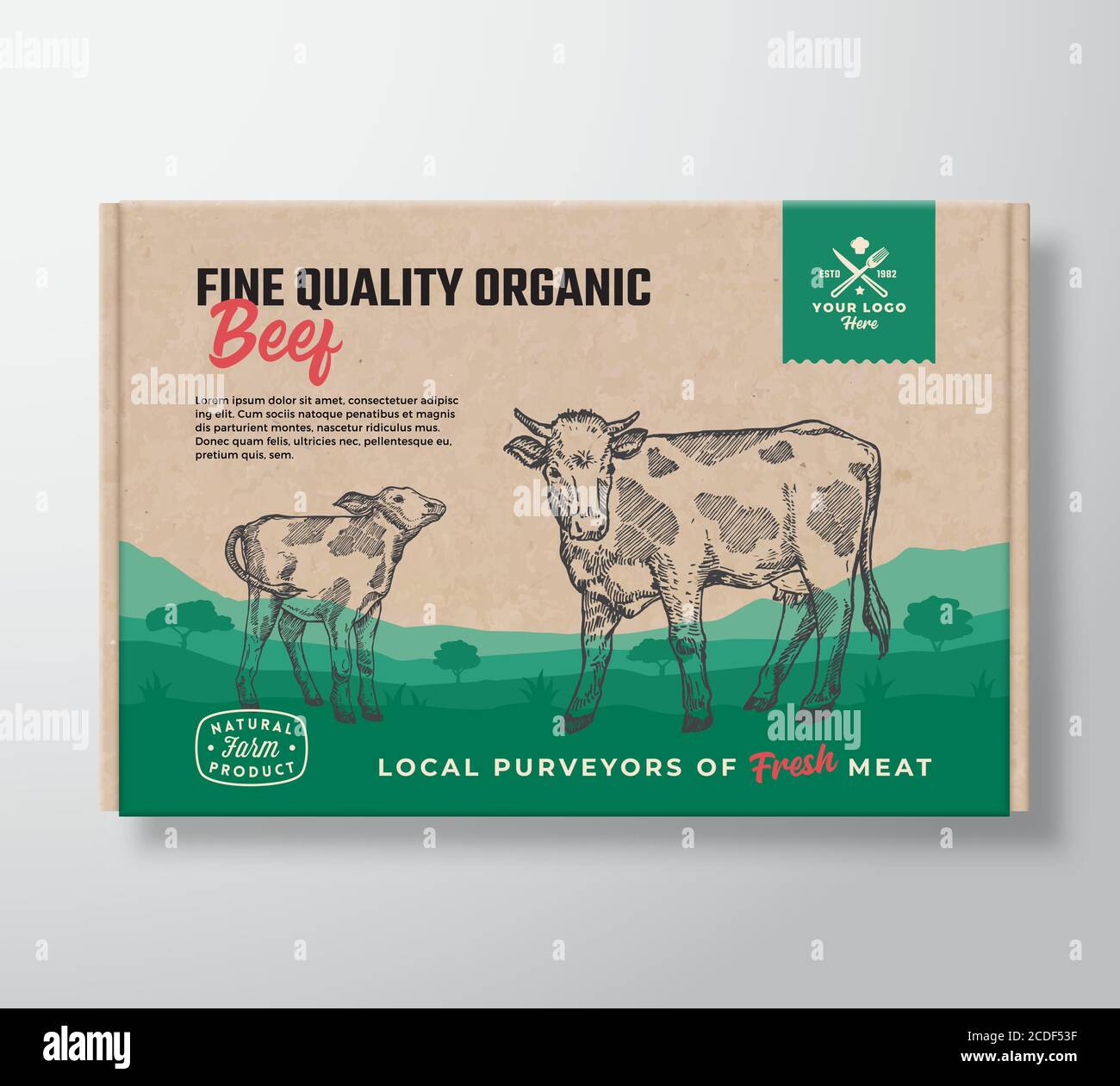 Fine Quality Organic Beef. Vector Meat Packaging Label Design on a ...