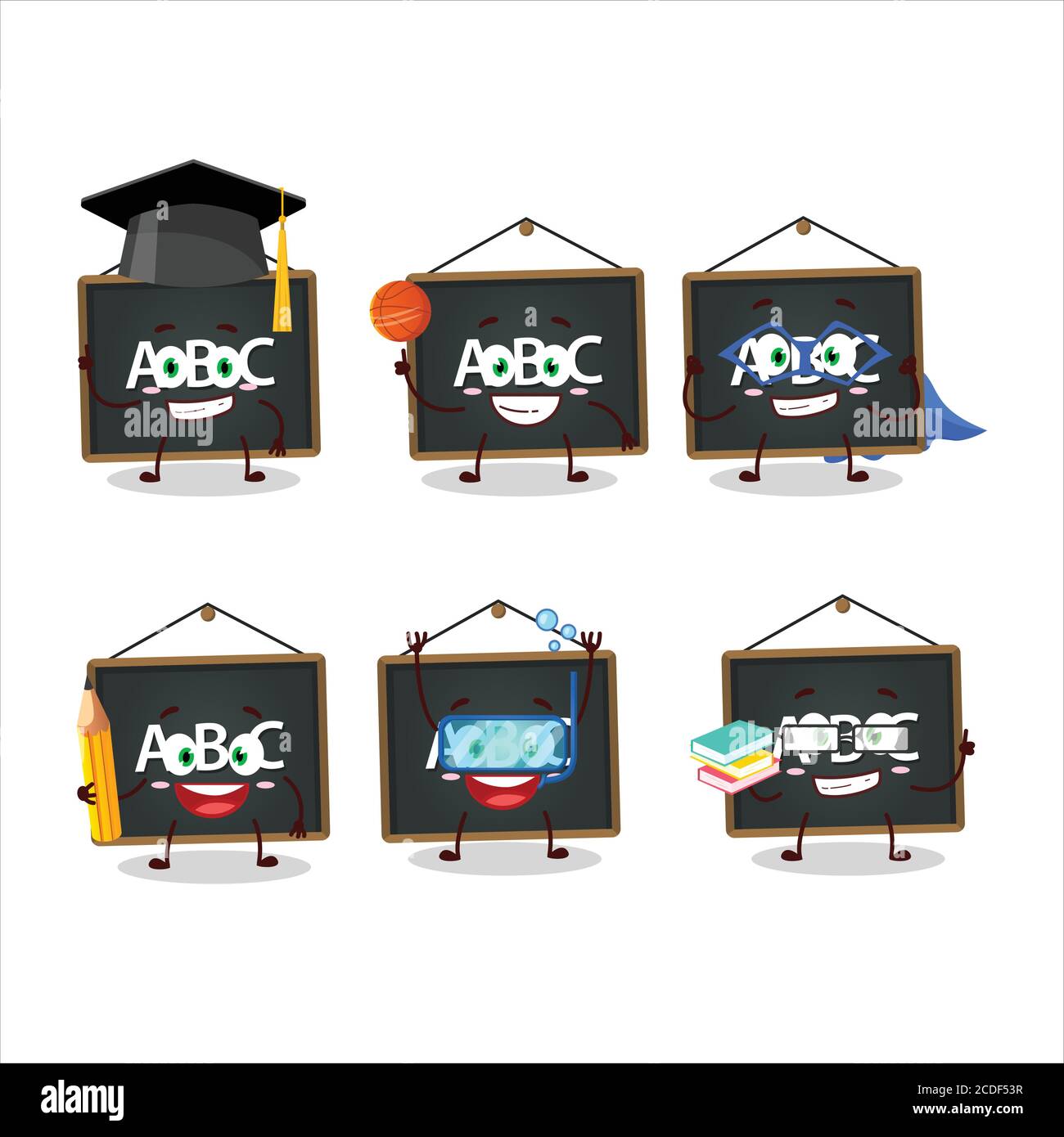 School student of alphabet board cartoon character with various ...