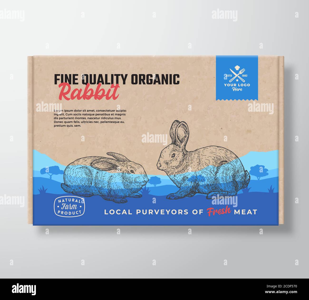 Fine Quality Organic Rabbit. Vector Meat Packaging Label Design on a ...
