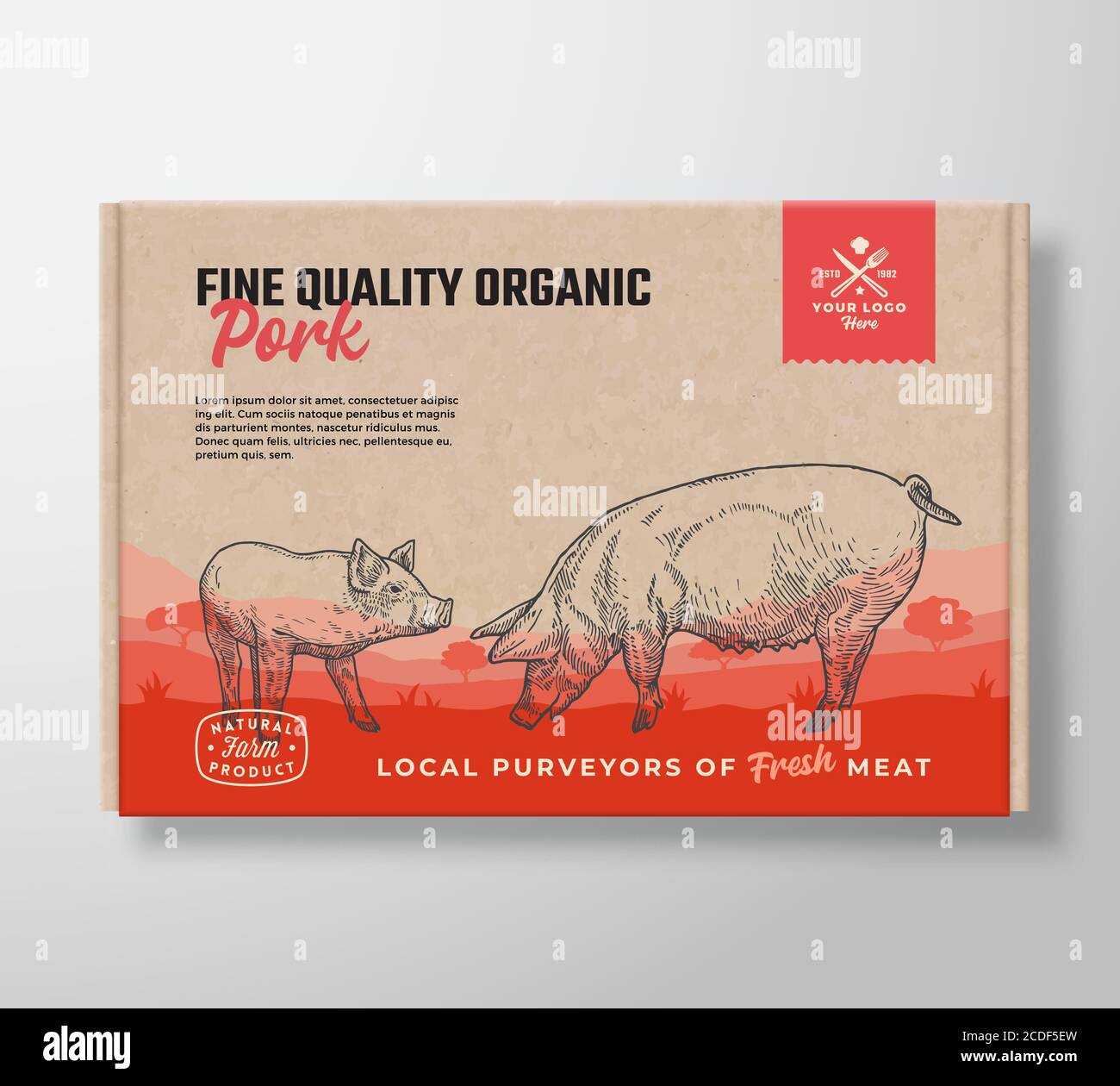 Fine Quality Organic Pork. Vector Meat Packaging Label Design on a ...