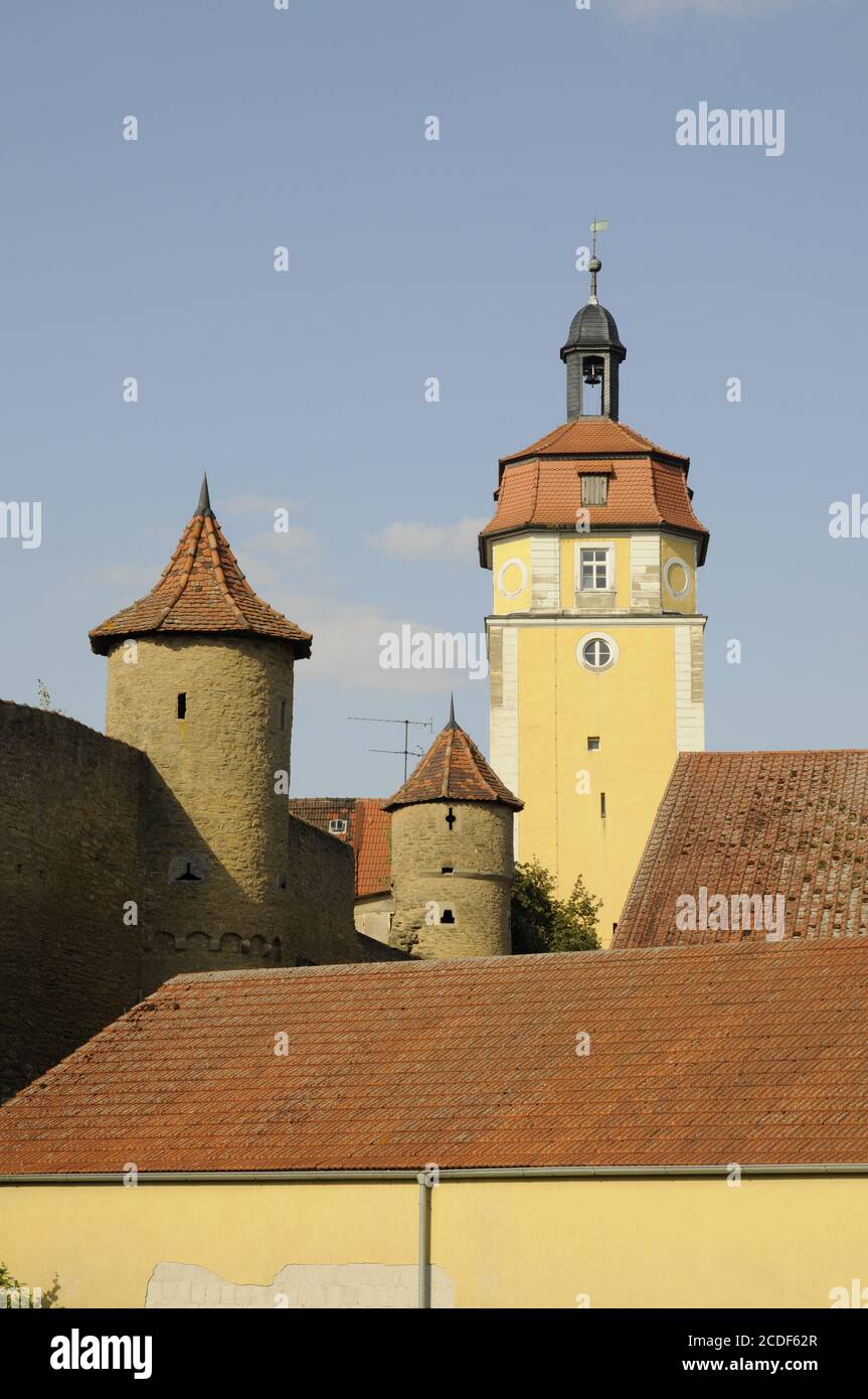 City wall and church in Mainbernheim Stock Photo - Alamy