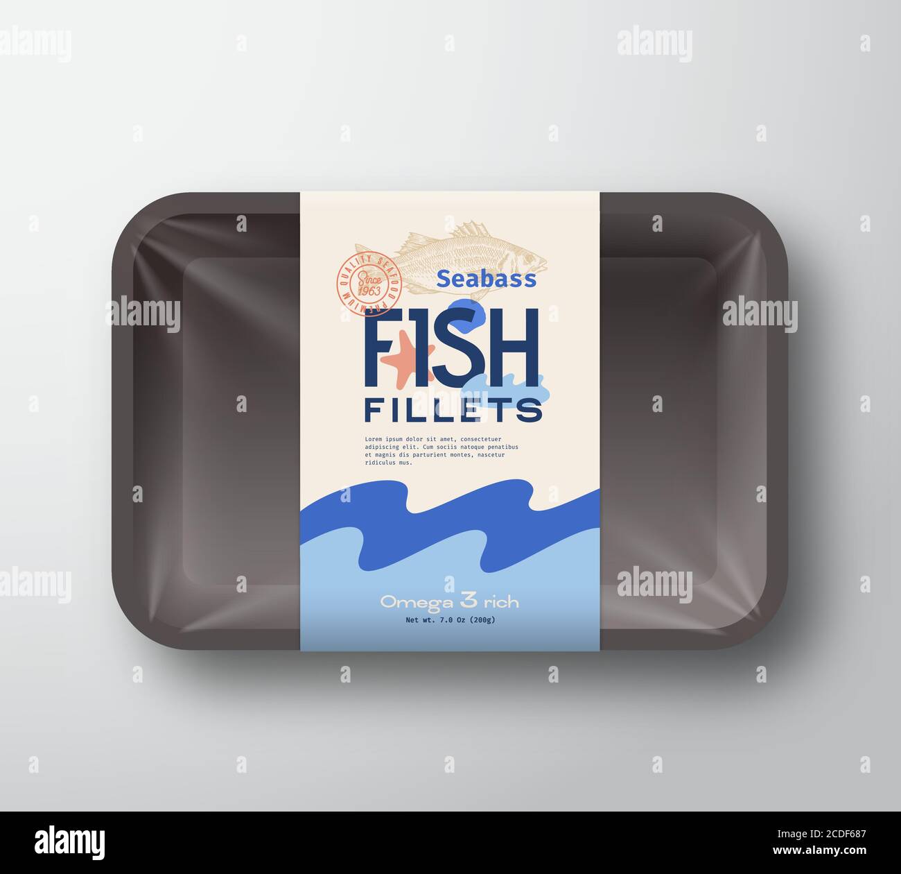 Fish Fillets Pack. Abstract Vector Fish Plastic Tray Container with ...