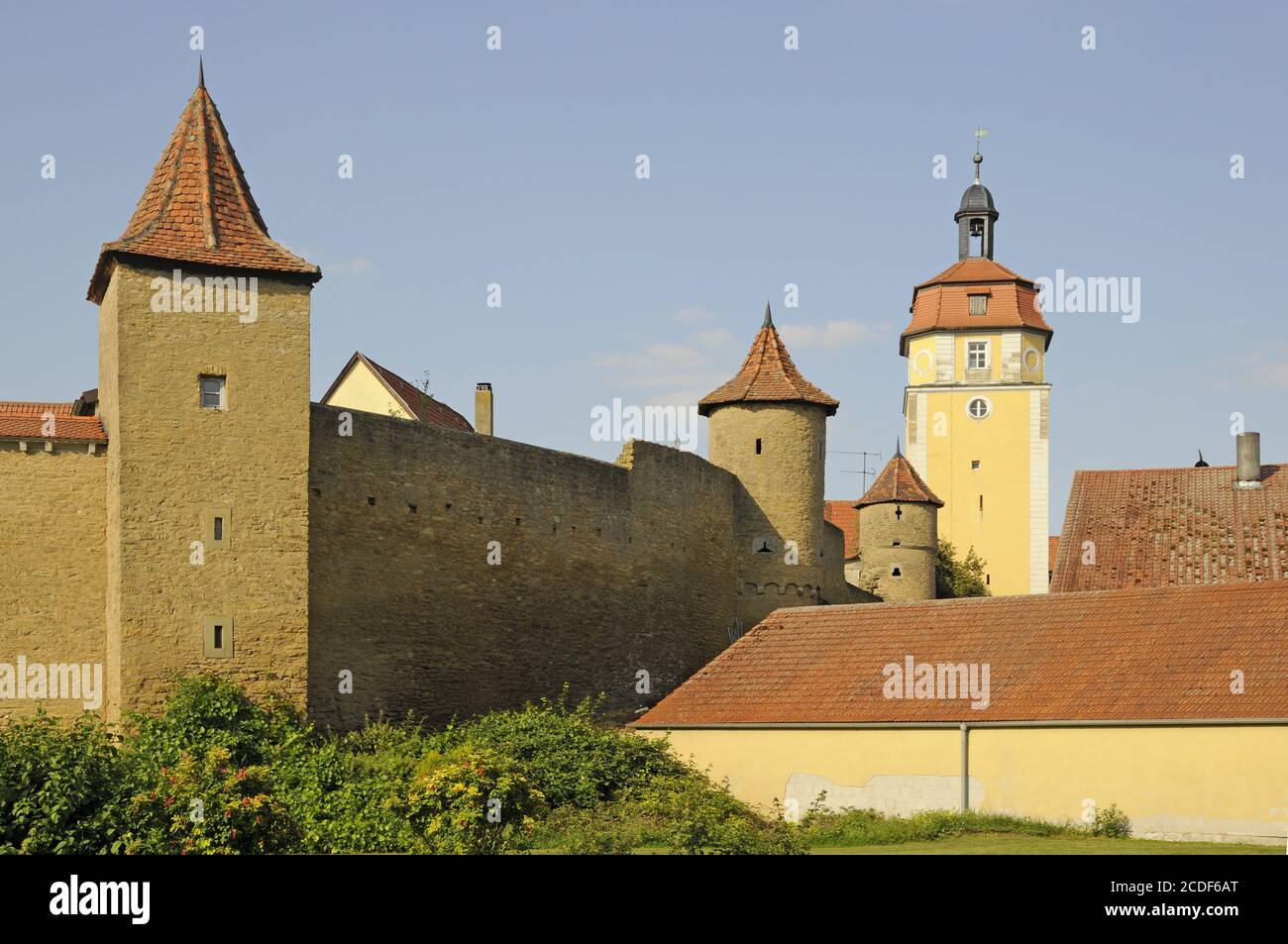City wall and church in Mainbernheim Stock Photo - Alamy