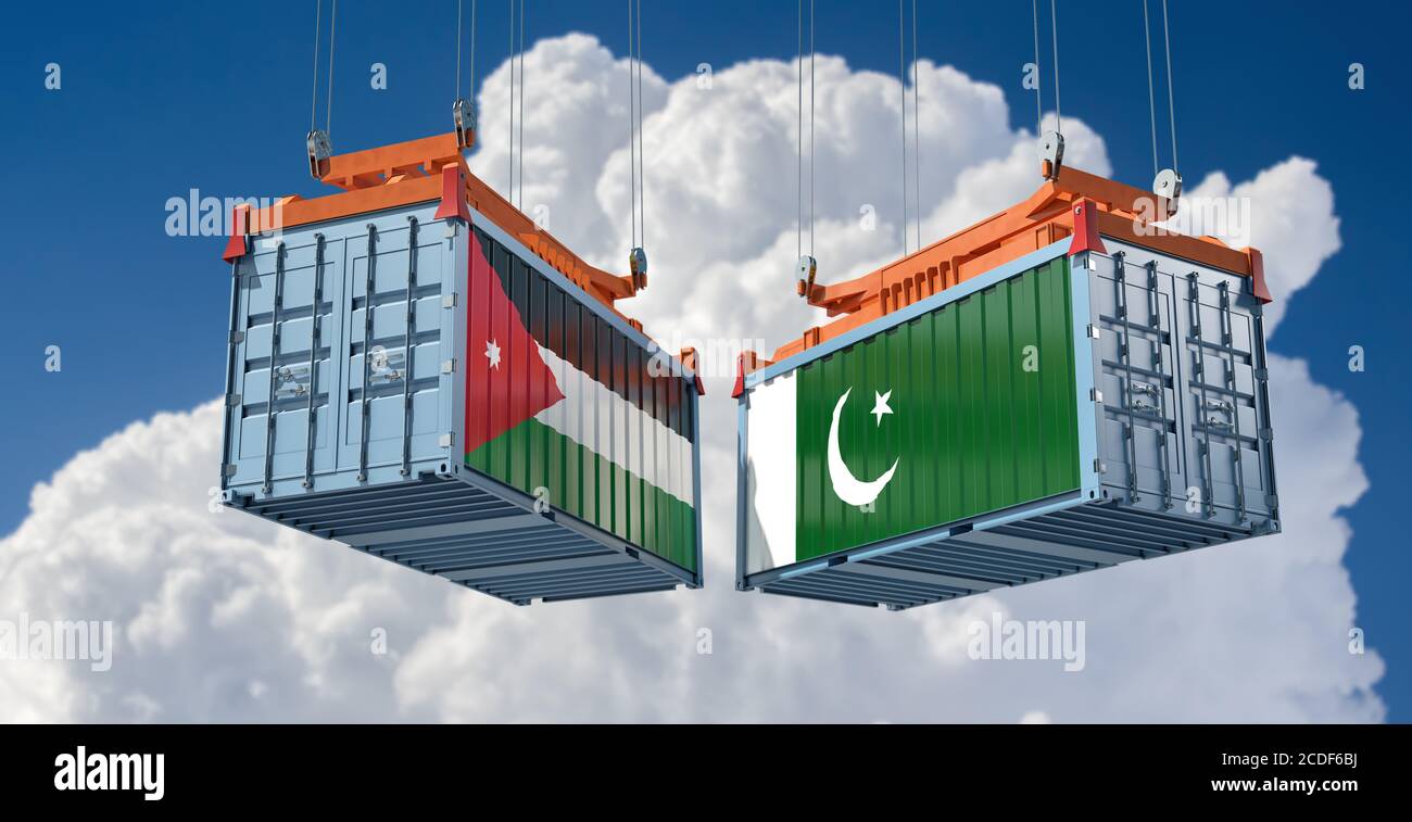 Freight containers with Jordan and Pakistan flag. 3D Rendering Stock ...