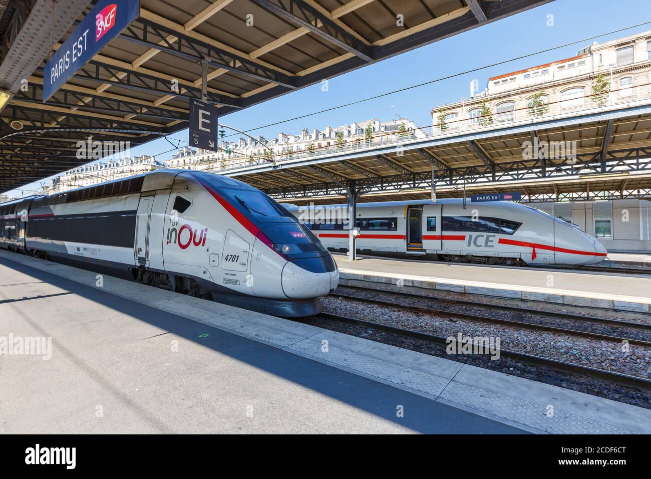 Paris, France - July 23, 2019: French TGV and German ICE high-speed ...
