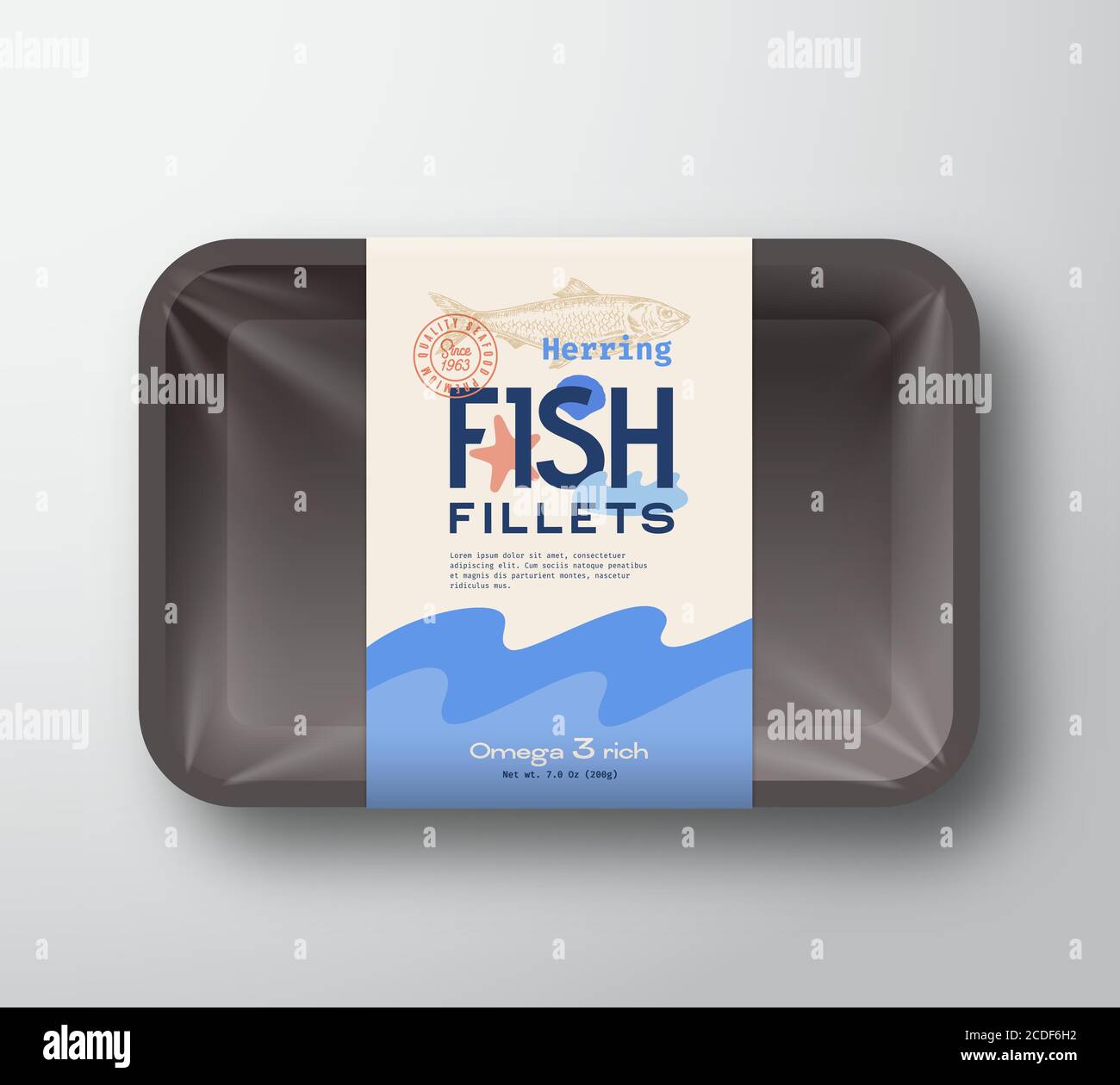 Fish Fillets Pack. Abstract Vector Fish Plastic Tray Container with ...