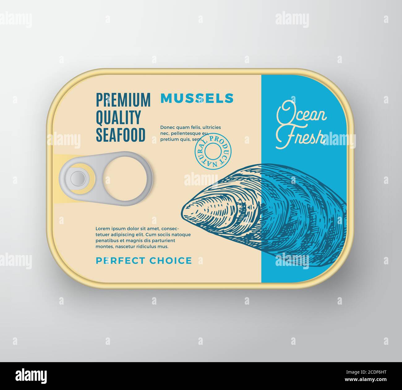 Premium Seafood Aluminium Container with Label Cover. Retro Vector ...