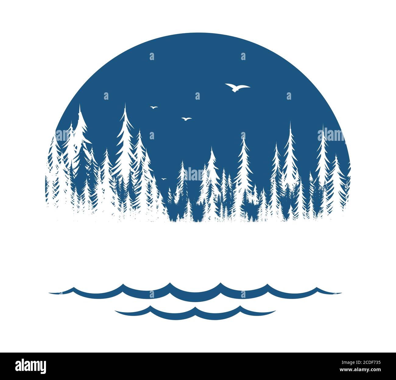 The Coniferous forest symbol with lake and birds Stock Vector Image ...