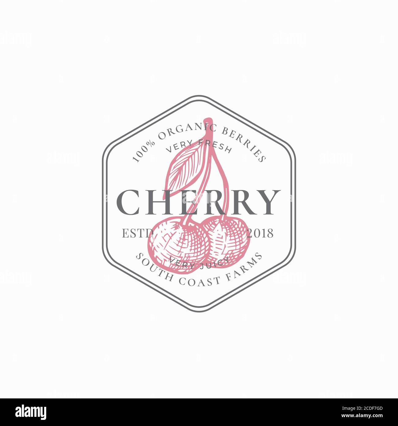 Cherry Farm Badge or Logo Template. Hand Drawn Berries Sketch with Leaf ...