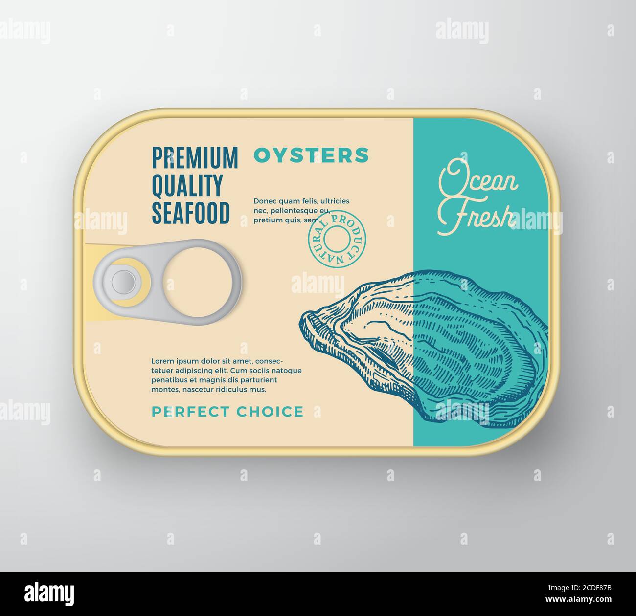 Premium Seafood Aluminium Container with Label Cover. Retro Vector ...